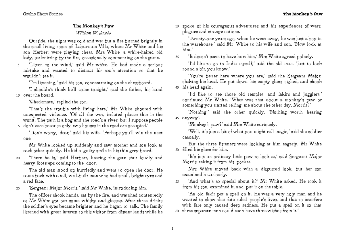 The Monkeys Paw pdf - wfwgwgwgw - The Monkey’s Paw William W. Jacobs Outside, the night was cold ...