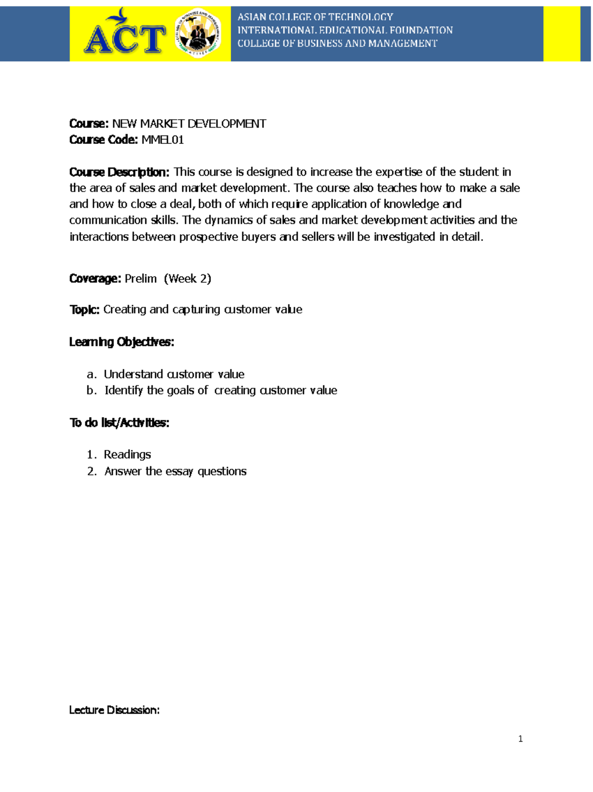 W2-MMEL01 NEW Market Development - Course: NEW MARKET DEVELOPMENT ...