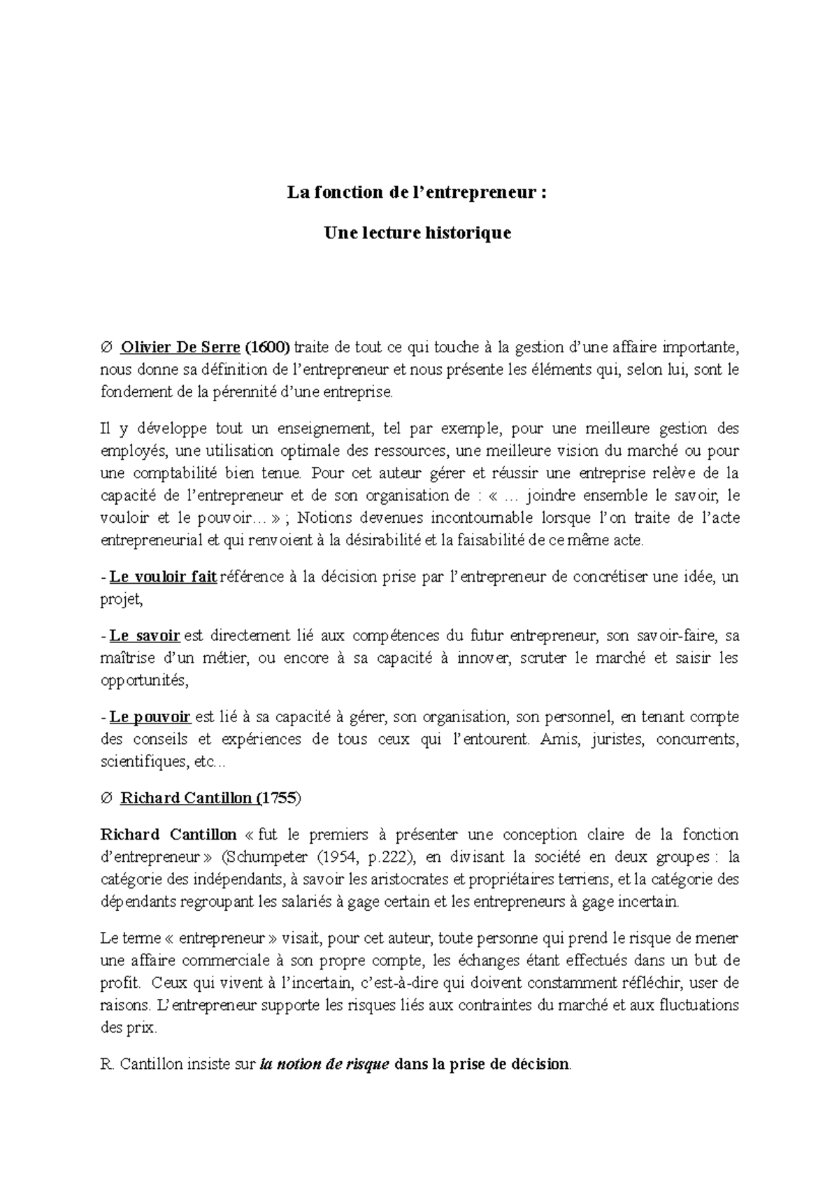 Cours Entreprenariat 1 La Fonction De Lentrepreneur Une Lecture