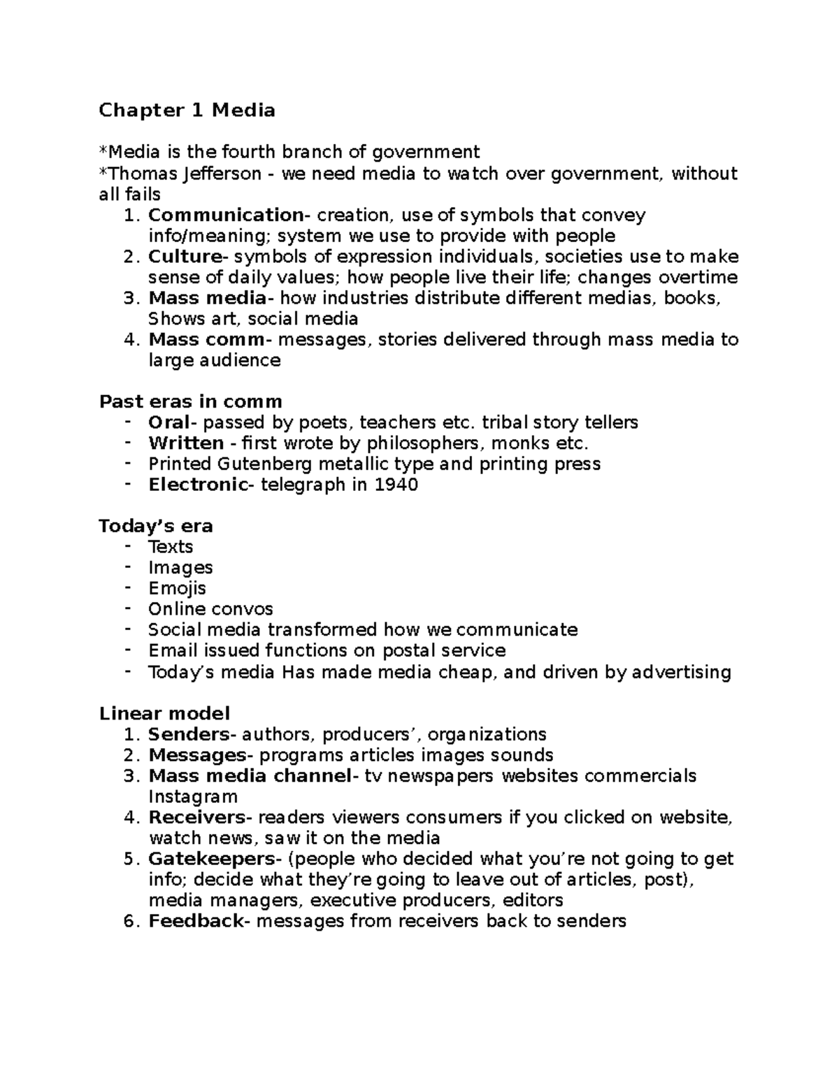 Chapter 1 Media - Early Part of the semester - Chapter 1 Media *Media ...