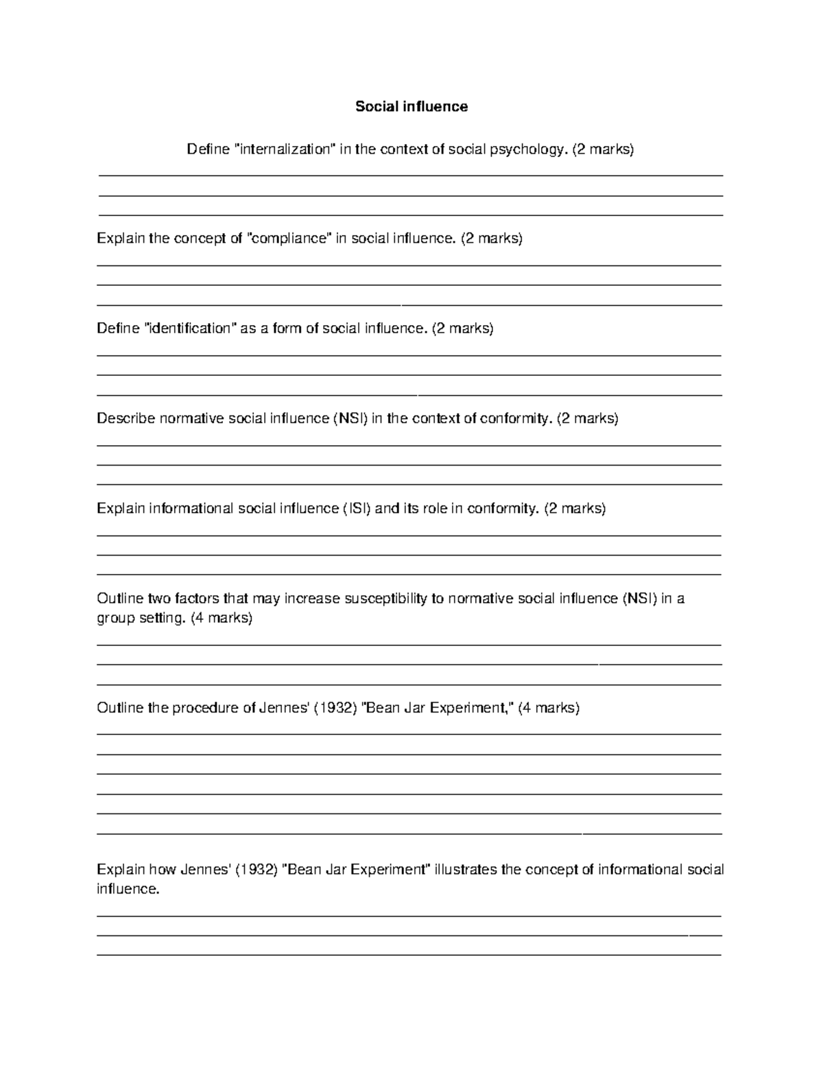 Social influence basics exam style questions - Social influence Define ...