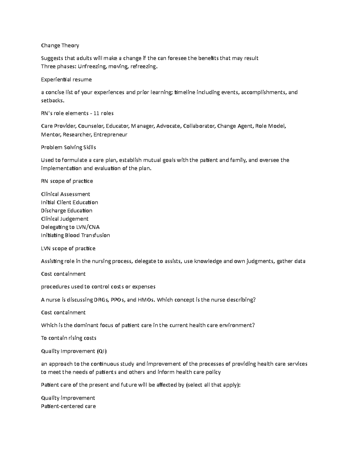 Change Theory - leadership practice - Change Theory Suggests that ...