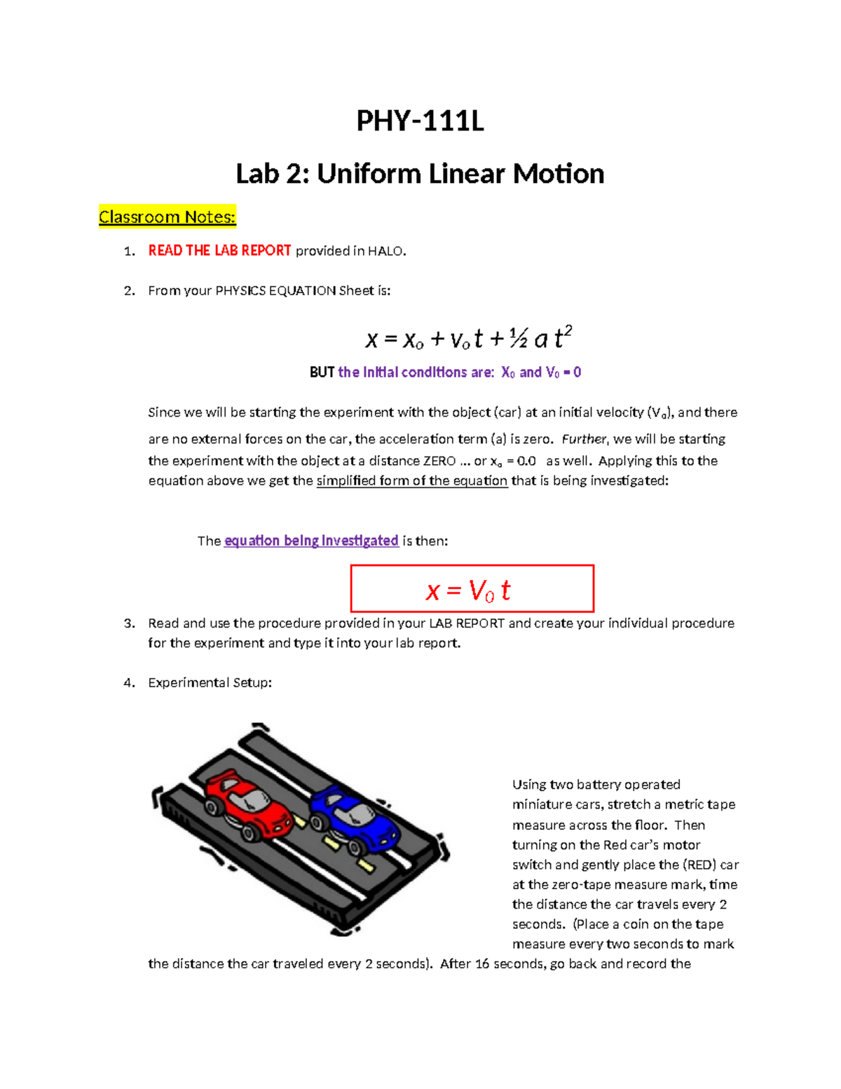 PHY-111L Class Notes - Lab 2 Uniform Motion - PHY-111L Lab 2: Uniform ...