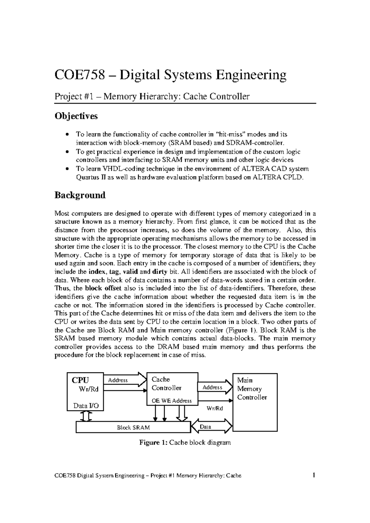 COE758project 1 - Project Specification - COE758 – Digital Systems Engineering Project #1 ...
