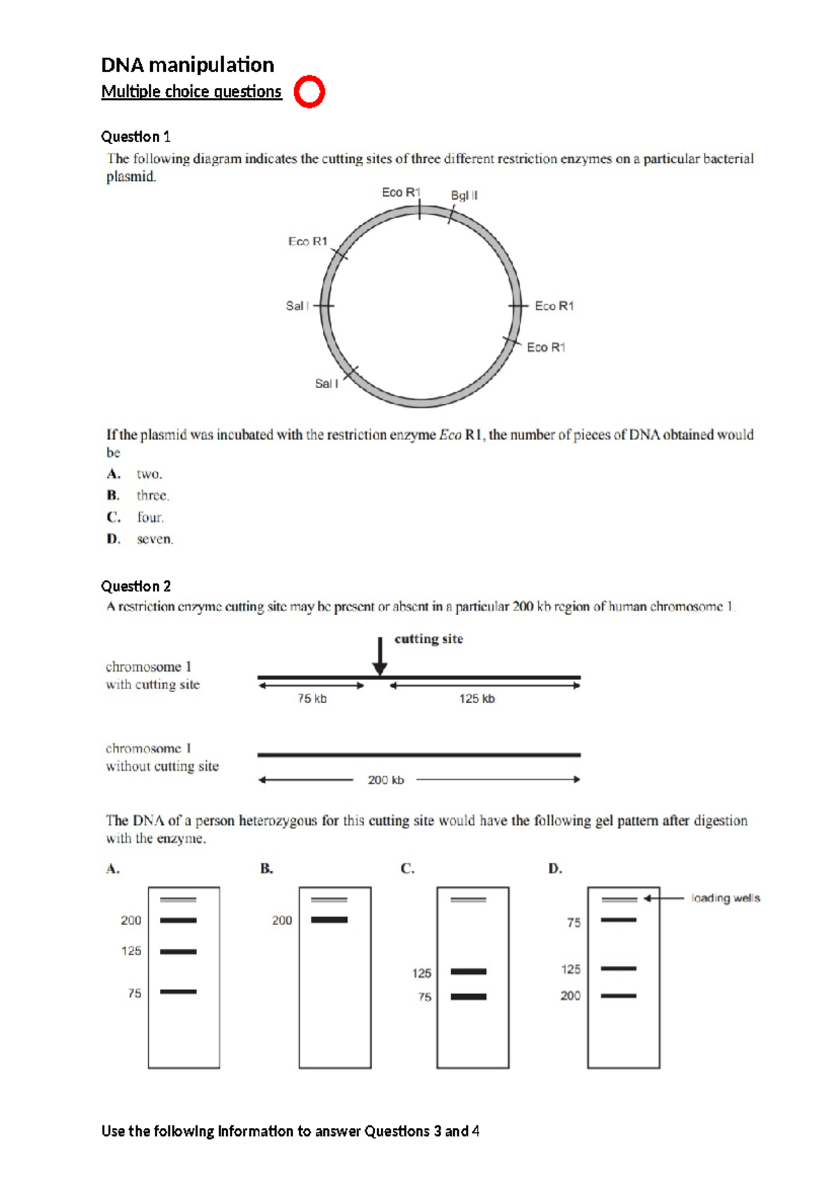 DNA manipulation - Multiple choice questions - DNA manipulation ...