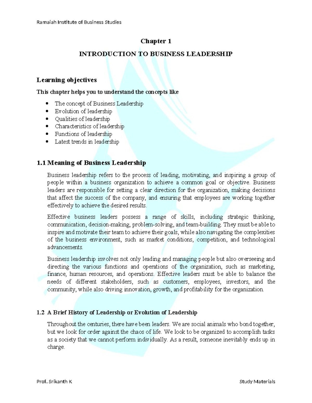 Chapter 1 business leadership - Chapter 1 INTRODUCTION TO BUSINESS ...