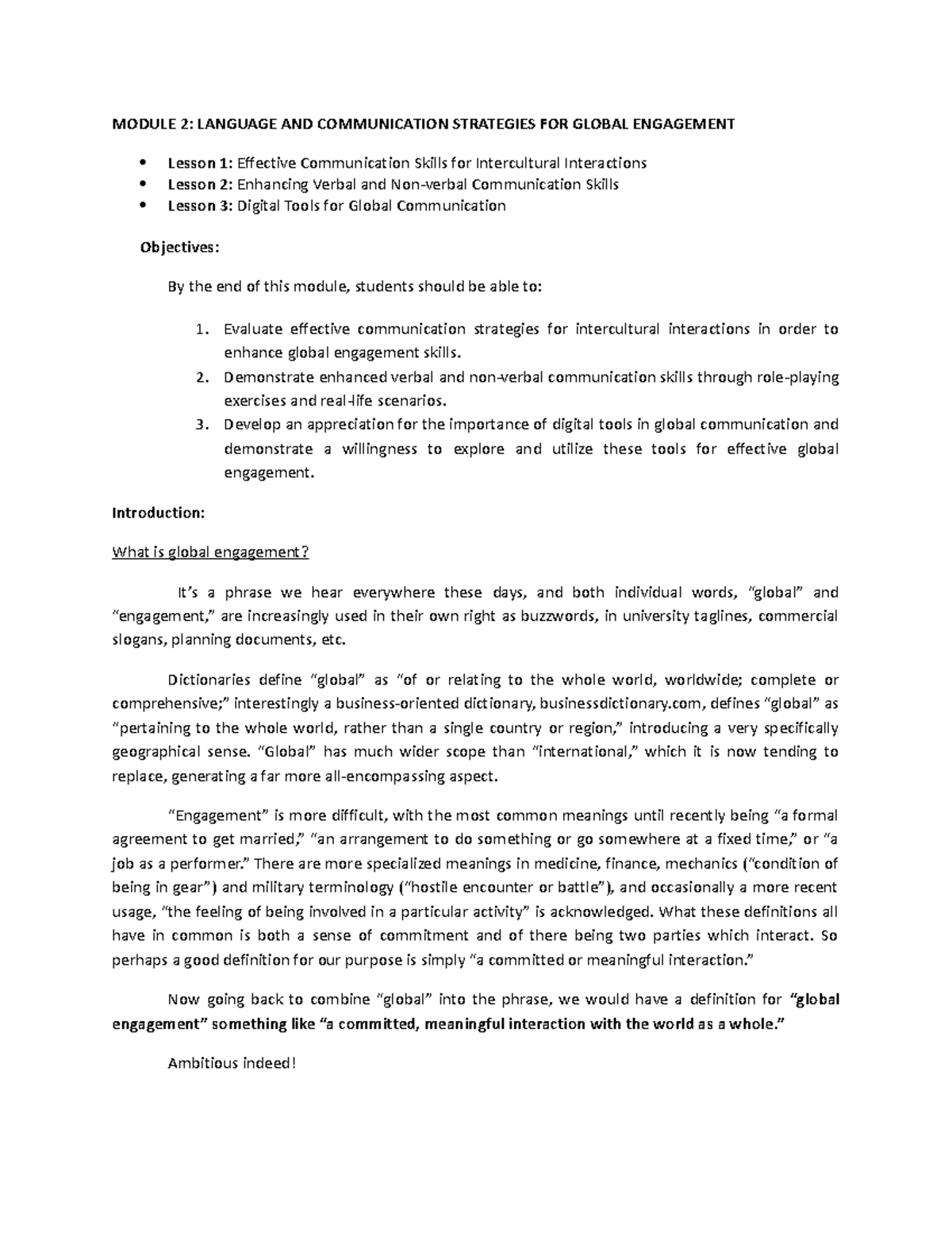Module 2 Language AND Communication Strategies FOR Global Engagement ...