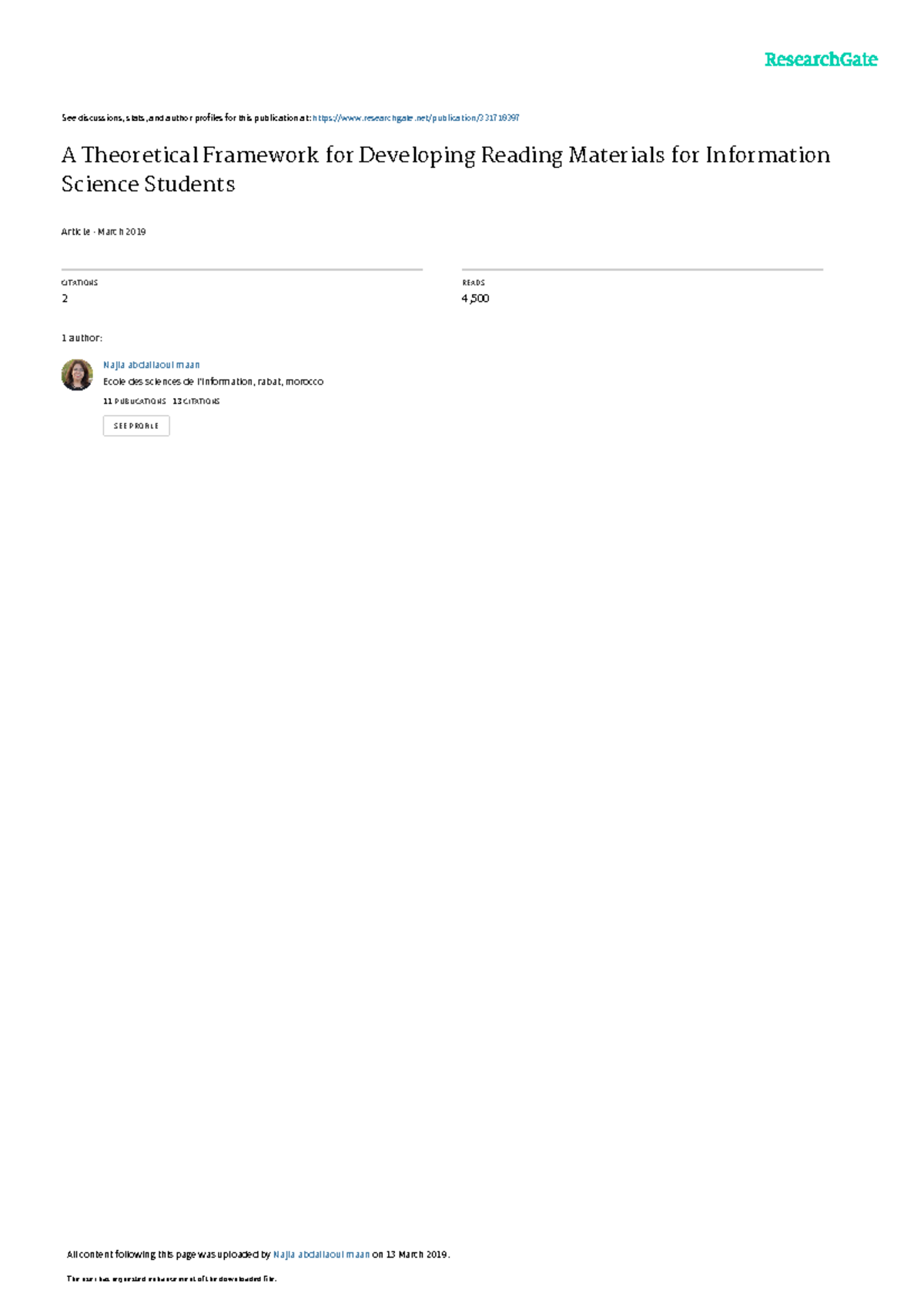 A Theoretical Framework for Developing Reading Materials - The user has ...