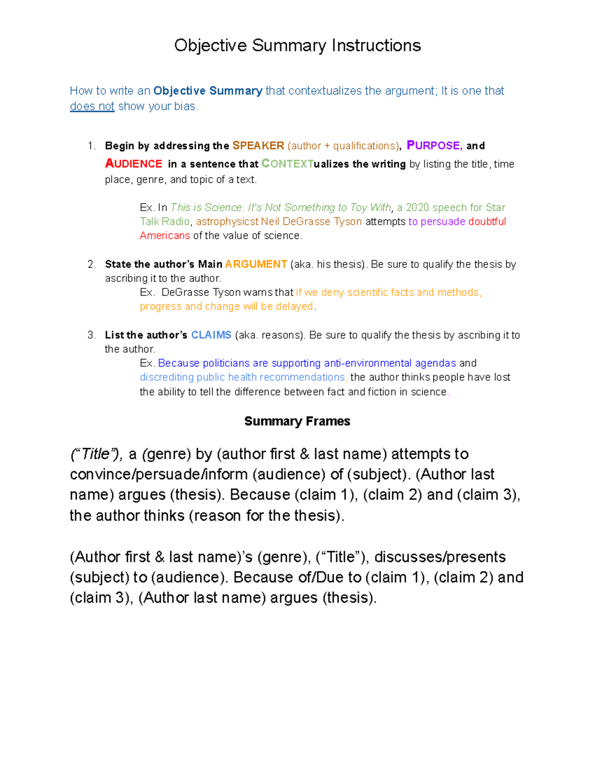 3b Objective Summary Instructions - Objective Summary Instructions How ...