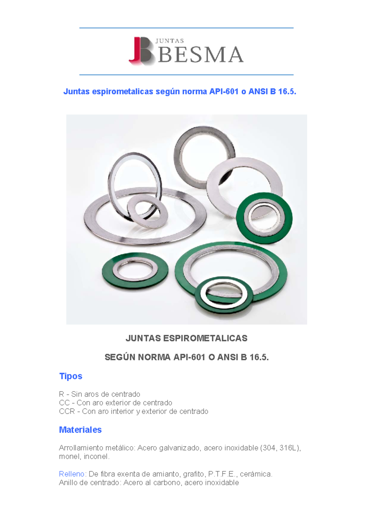 Spirometalicas - Mecánica de Fluidos - Juntas espirometalicas según ...