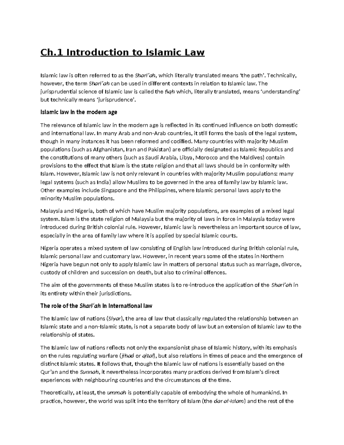 Ch.2 Intro to Islamic law - Ch Introduction to Islamic Law Islamic law is often referred to as ...