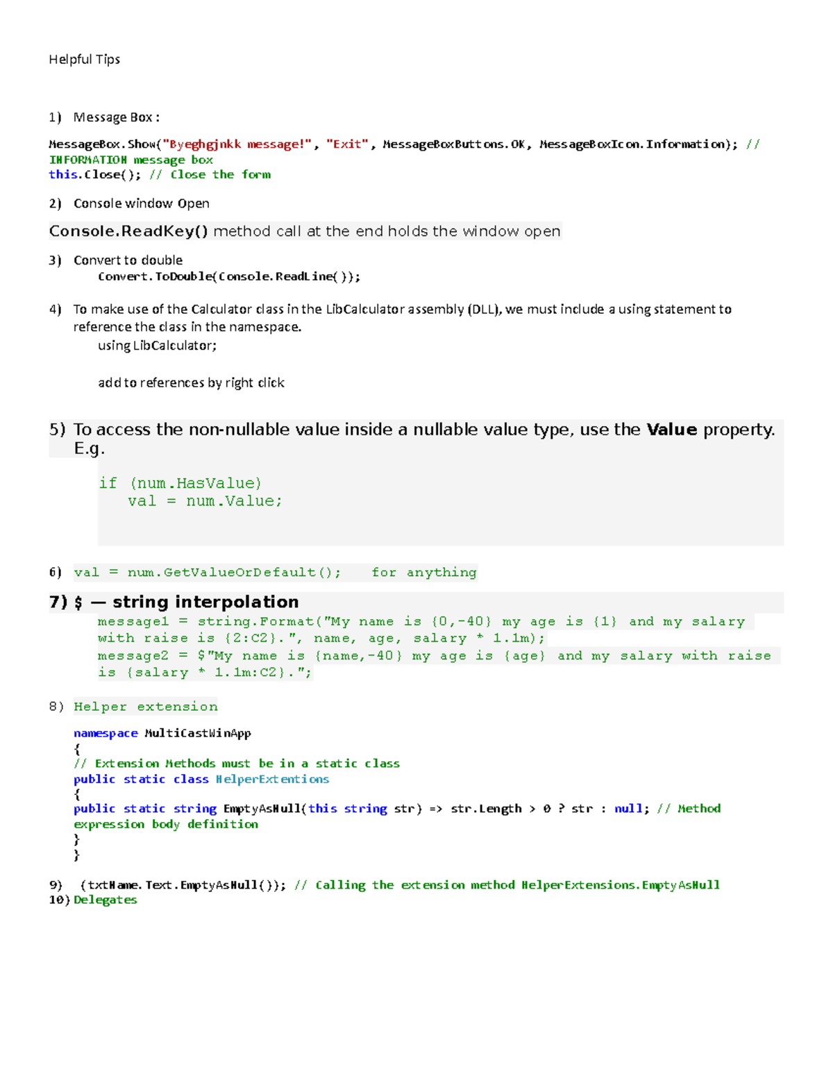 Helpful Tips - practice - Helpful Tips 1) Message Box : MessageBox ...