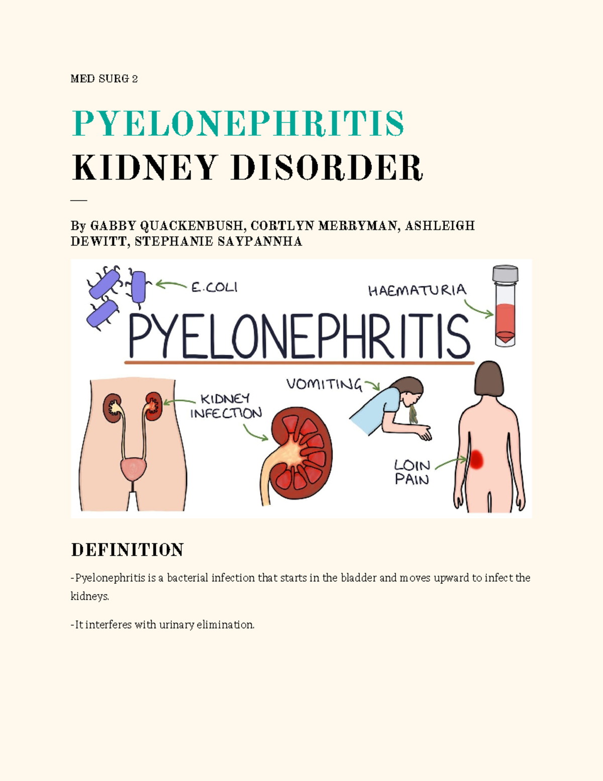 Pyelonephritis - N/A - MED SURG 2 PYELONEPHRITIS KIDNEY DISORDER ___ By ...