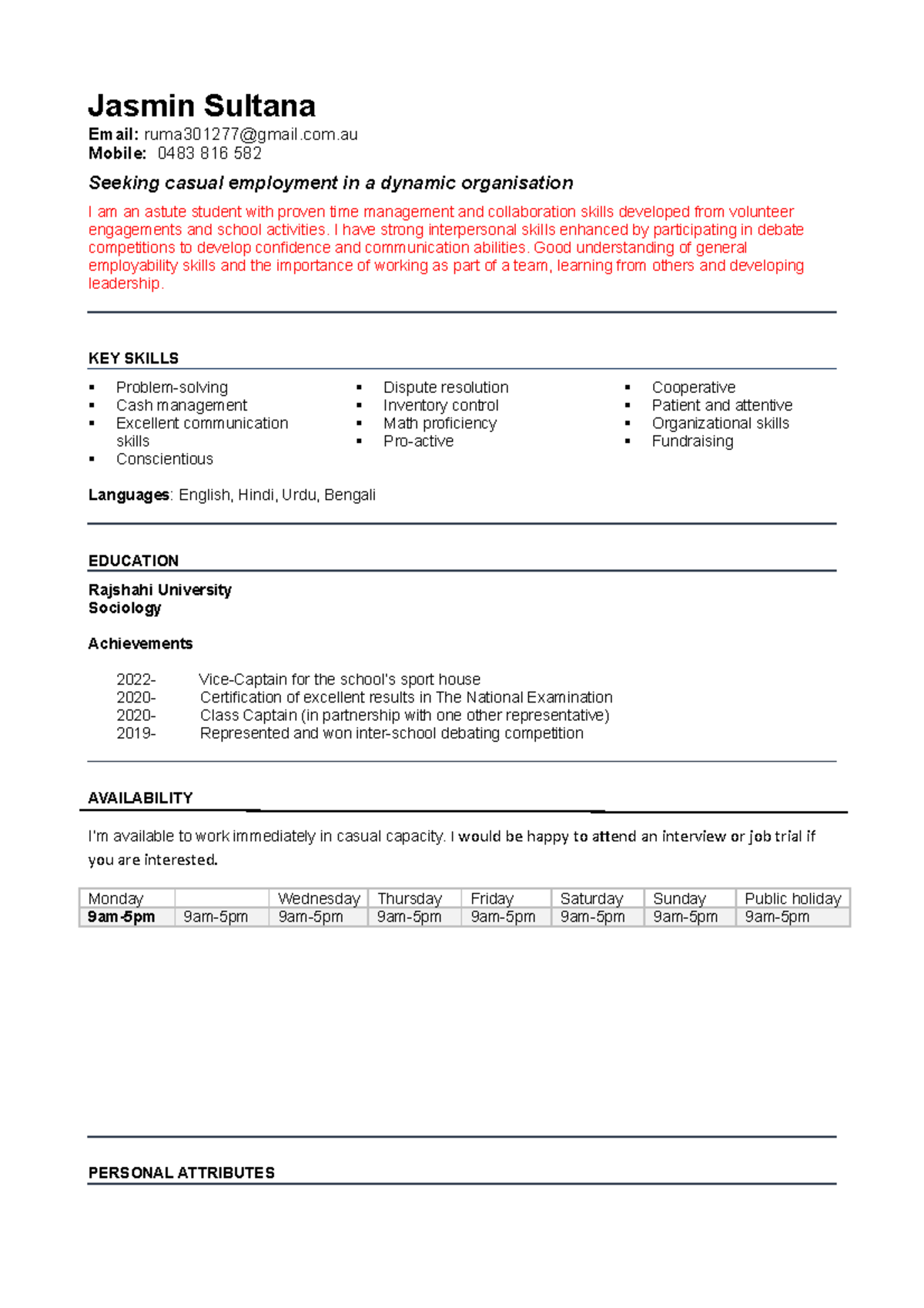 Jasmin Sultana CV - now this is really not anything lol go away studyyy ...