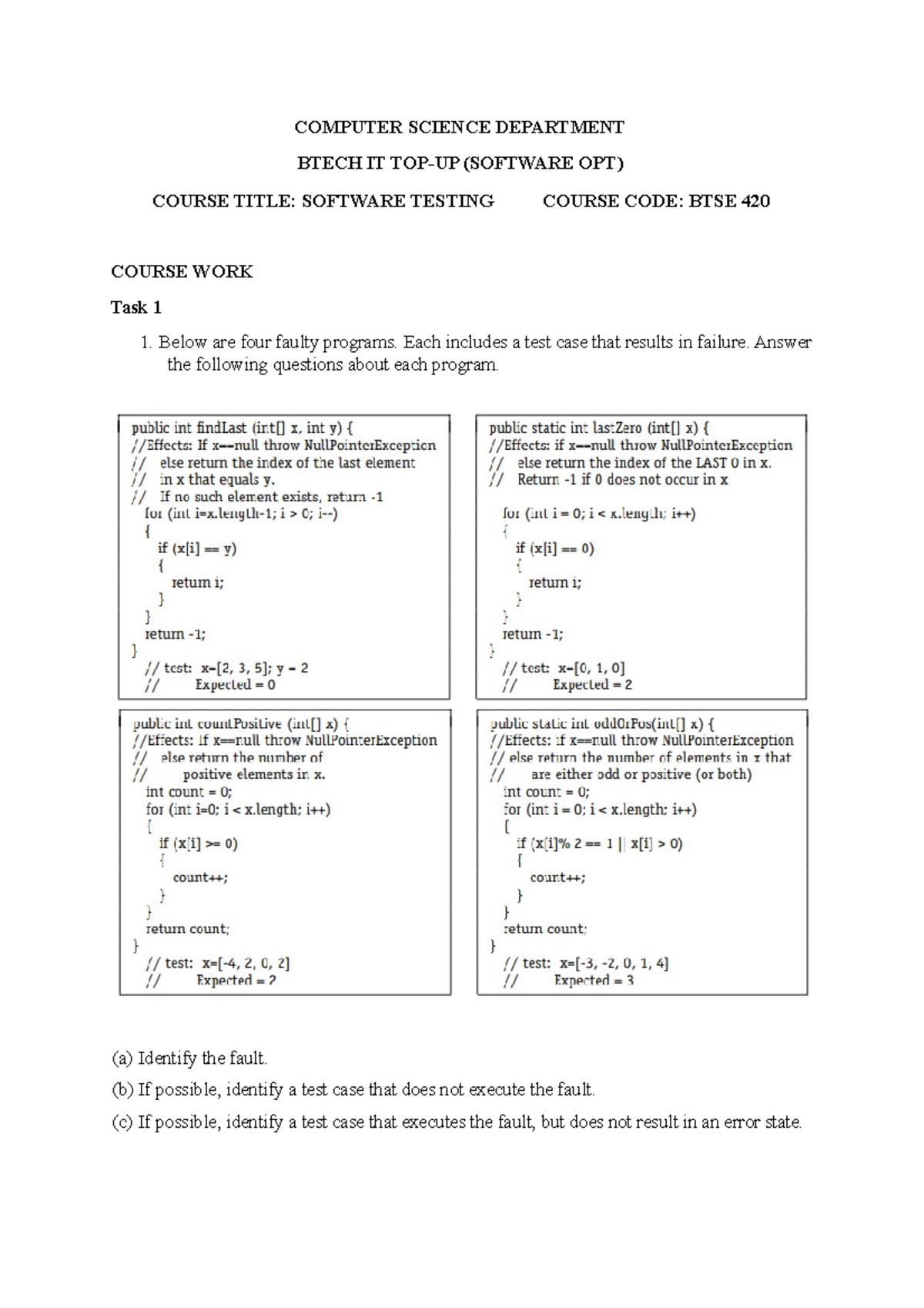 Software Testing Assignment Computer Science Department Btech It Top