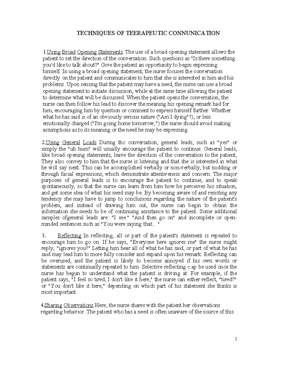 13 Communication Techniques - TECHNIQUES OF TEERAPEUTIC CONNUNICATION ...