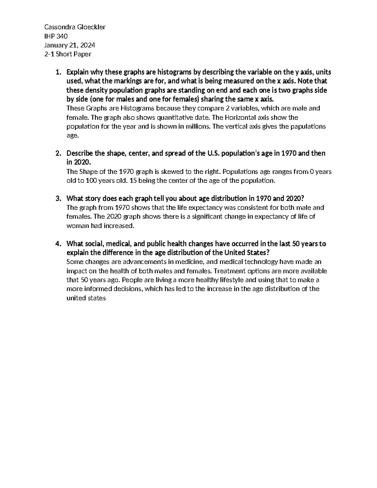 IHP 340 2-1 - 2-1 - Cassondra Gloeckler IHP 340 January 21, 2024 2-1 ...