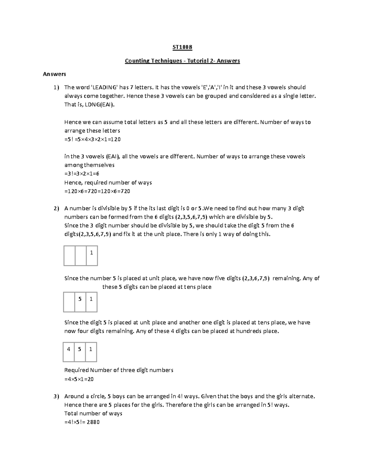 ST1008 Counting Techniques Tute2 Answers - ST Counting Techniques ...