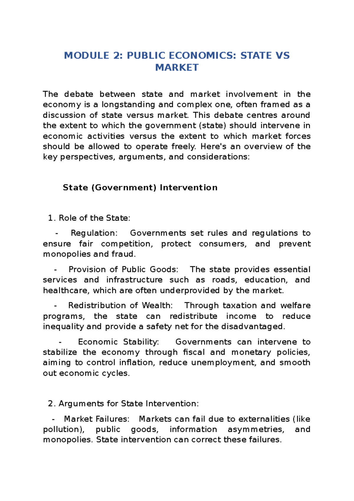 State VS Market - MODULE 2: PUBLIC ECONOMICS: STATE VS MARKET The ...