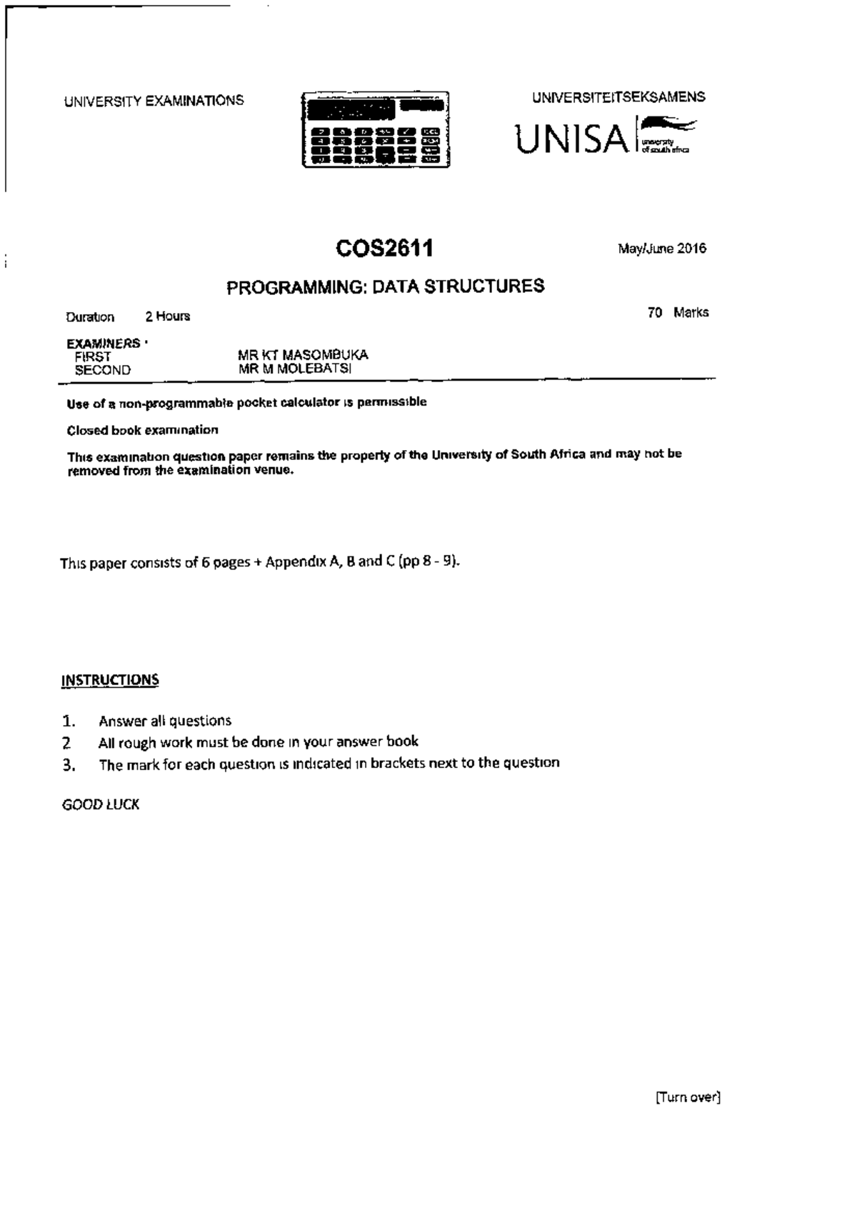 COS2611 2016 6 E 1 - COS2611 - Studocu