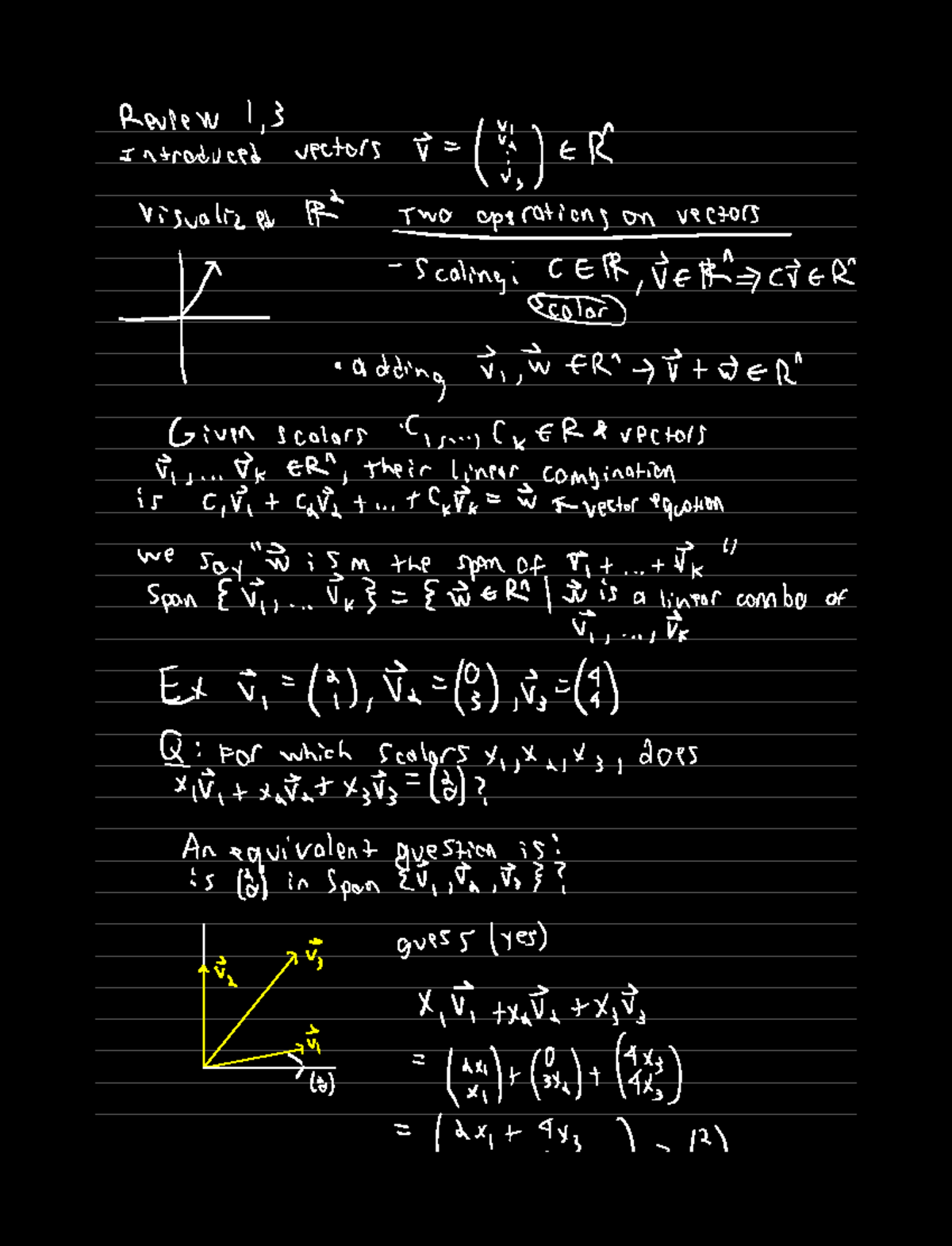 Math 235 (Linear Algebra) section 1 - Review 1, Introduced vectors t I ...