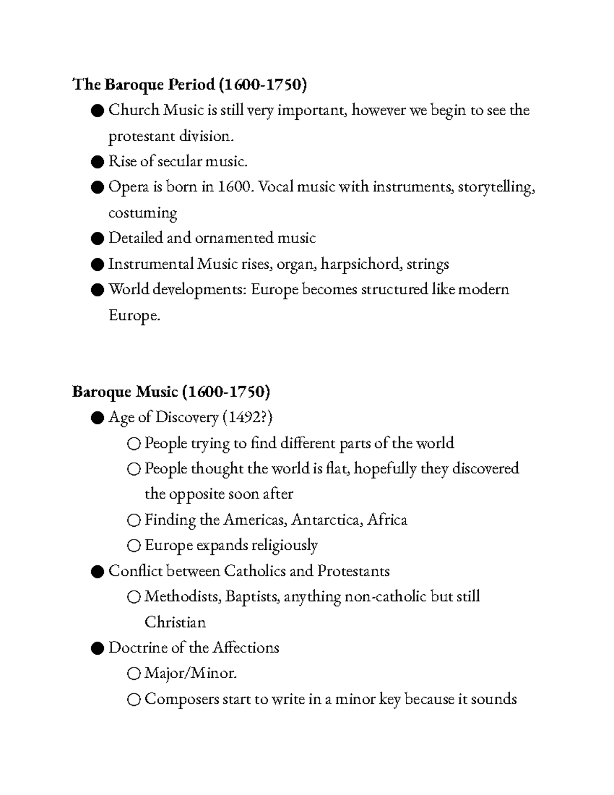 The Baroque Period (1600-1750) - Rise of secular music. Opera is born ...