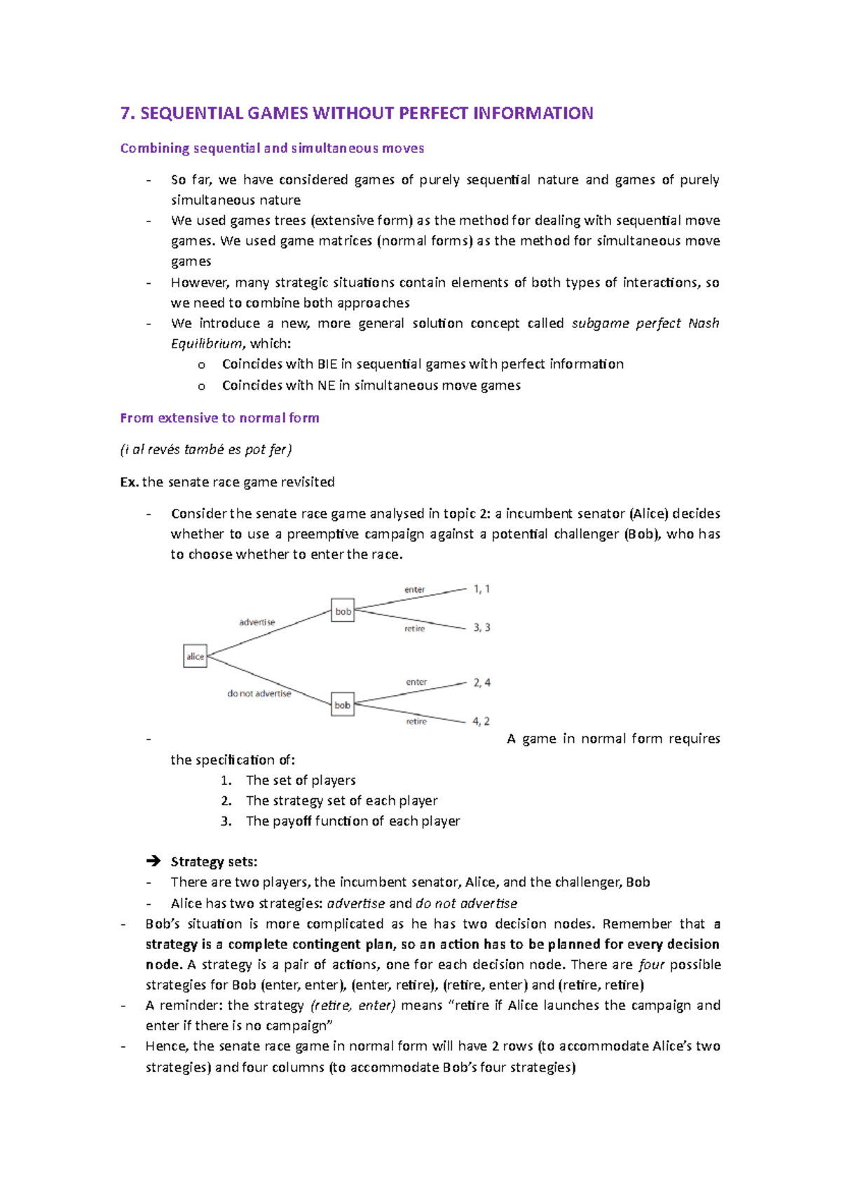 7. Sequential Games without Perfect Information - 7. SEQUENTIAL GAMES ...
