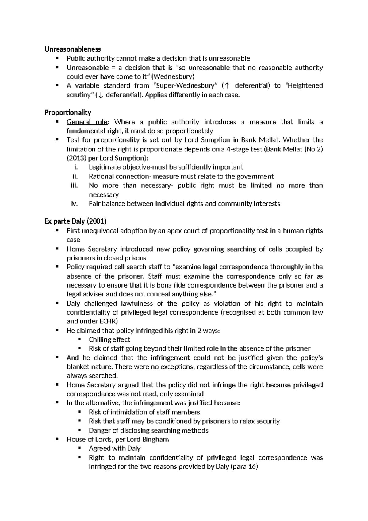 Proportionality - Unreasonableness Public authority cannot make a ...