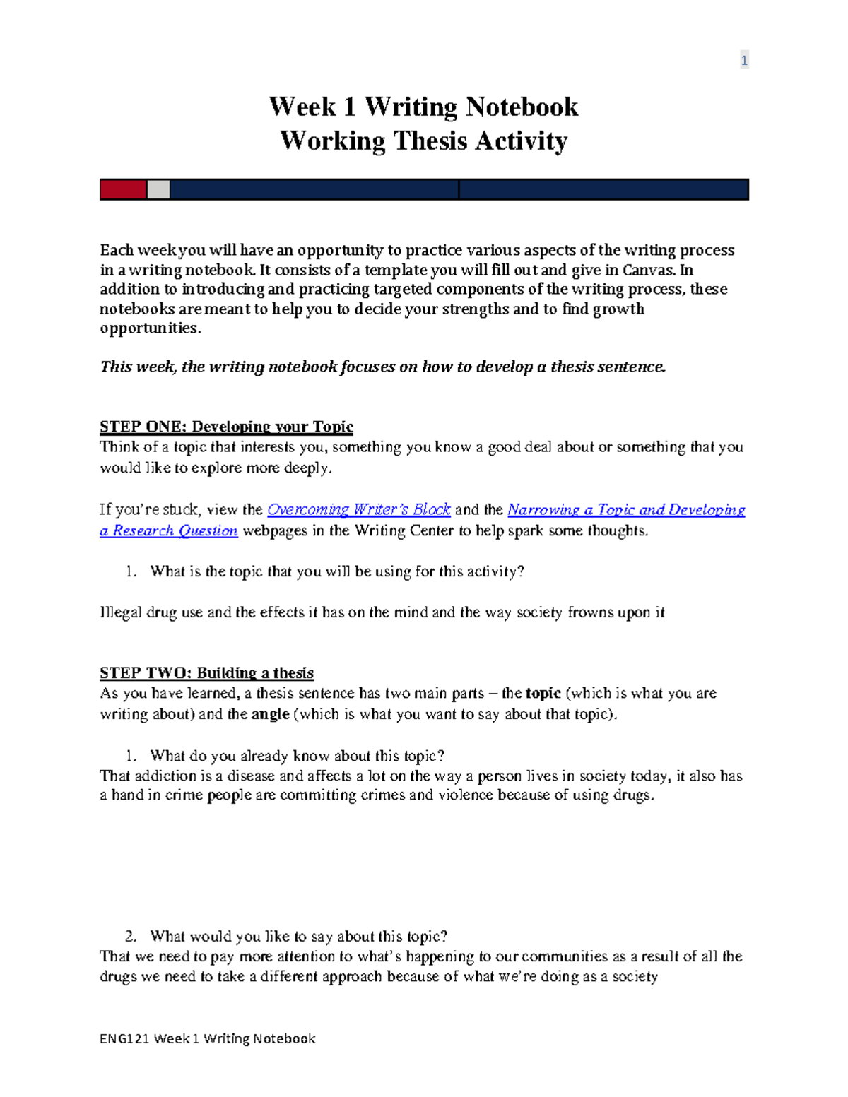 Week 1 Writing Notebook Template - 1 ENG121 Week 1 Writing Notebook ...
