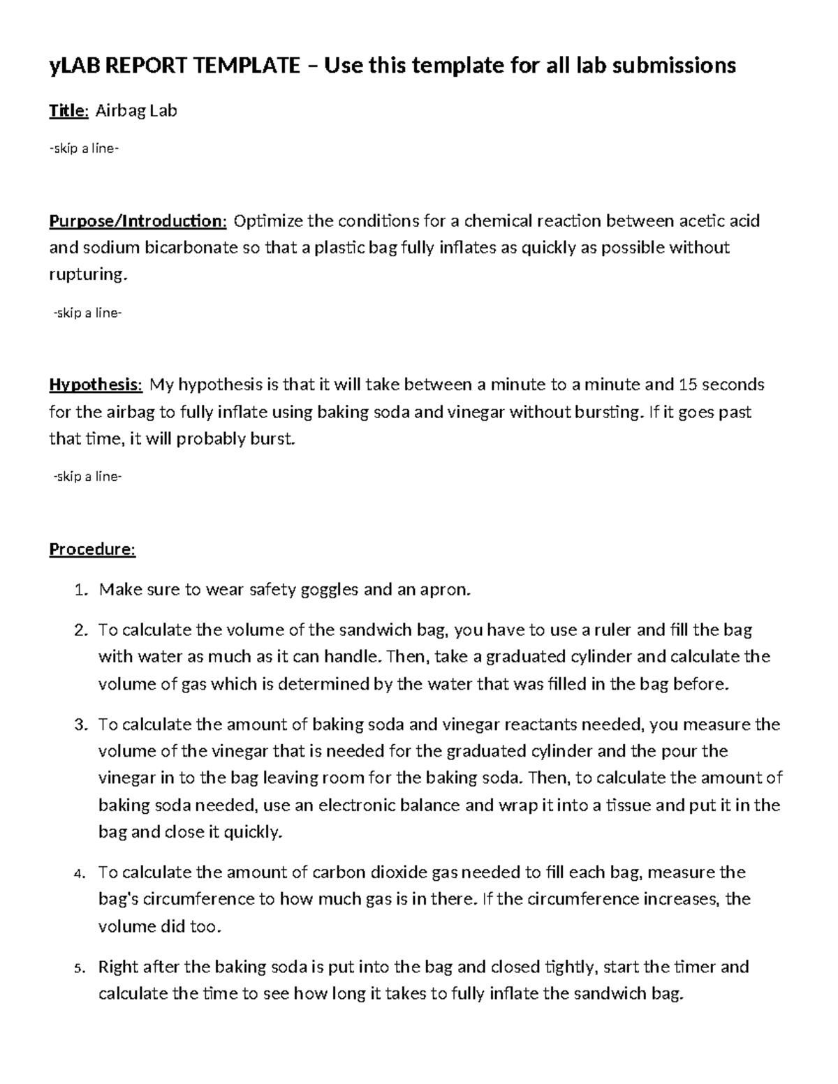 Lab Report Template - lab - yLAB REPORT TEMPLATE – Use this template ...