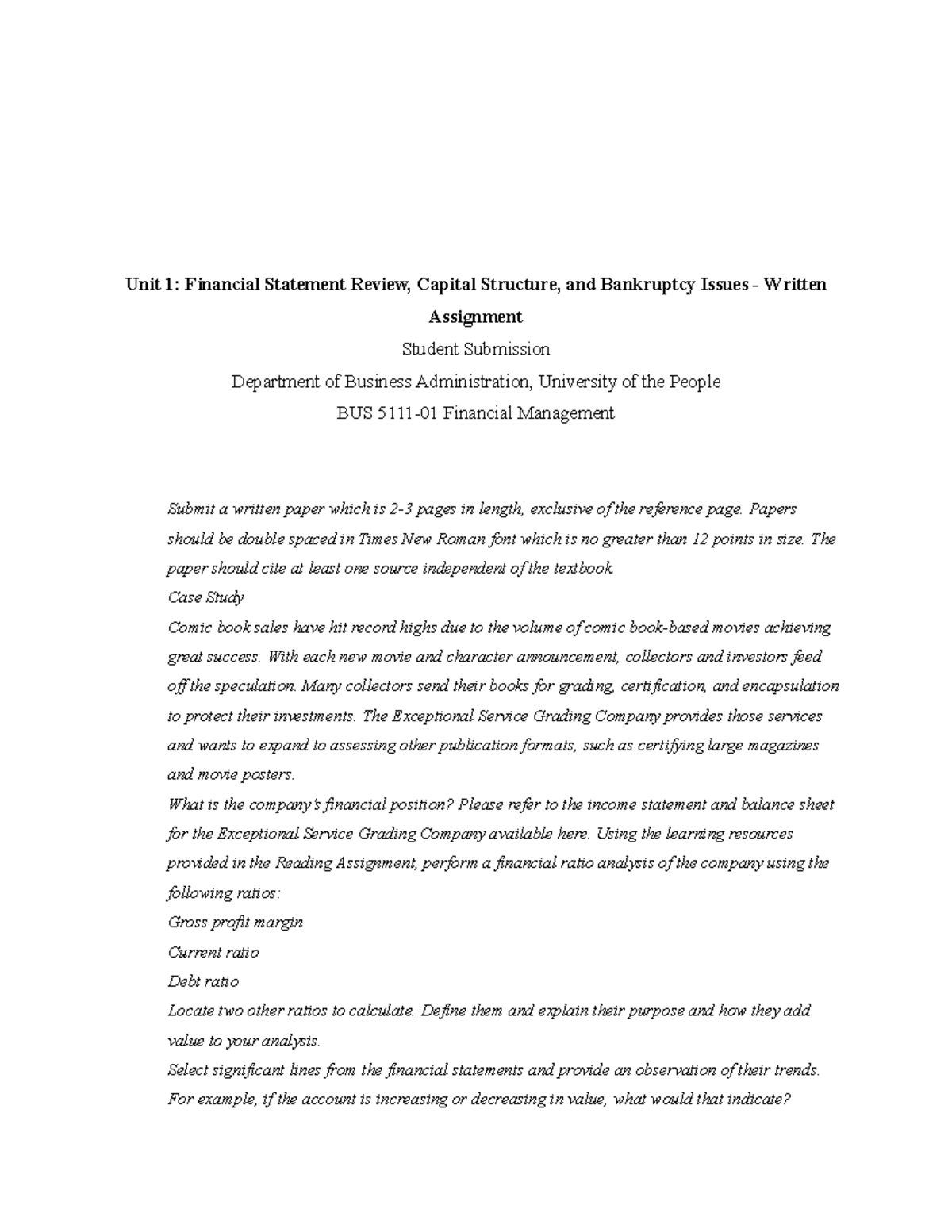 Unit 1 Financial Statement Review, Capital Structure, and Bankruptcy ...