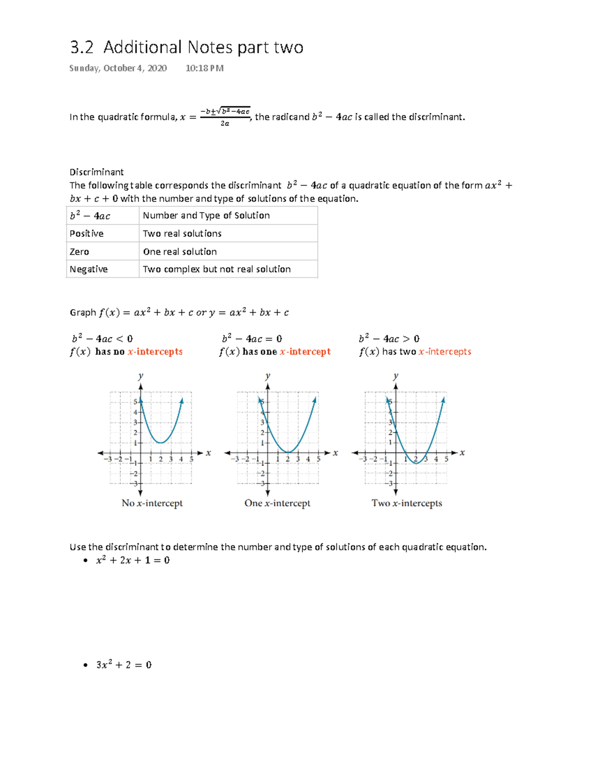 3.2 Additional Notes - Precalculus Learning - /Ŷ ƚŚĞ ƋƵĂĚƌĂƚŝĐ ĨŽƌŵƵůĂ͕ ...