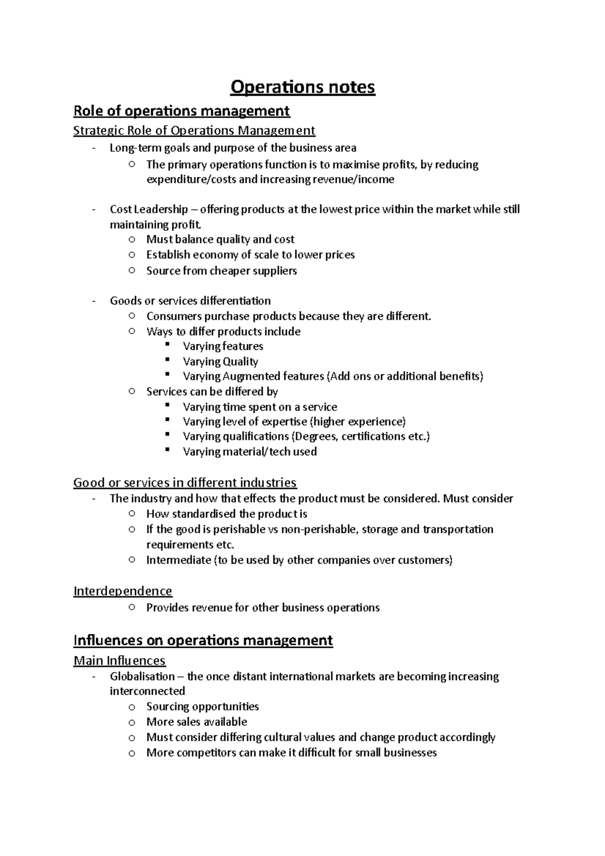 Operations notes - Operations notes Role of operations management ...