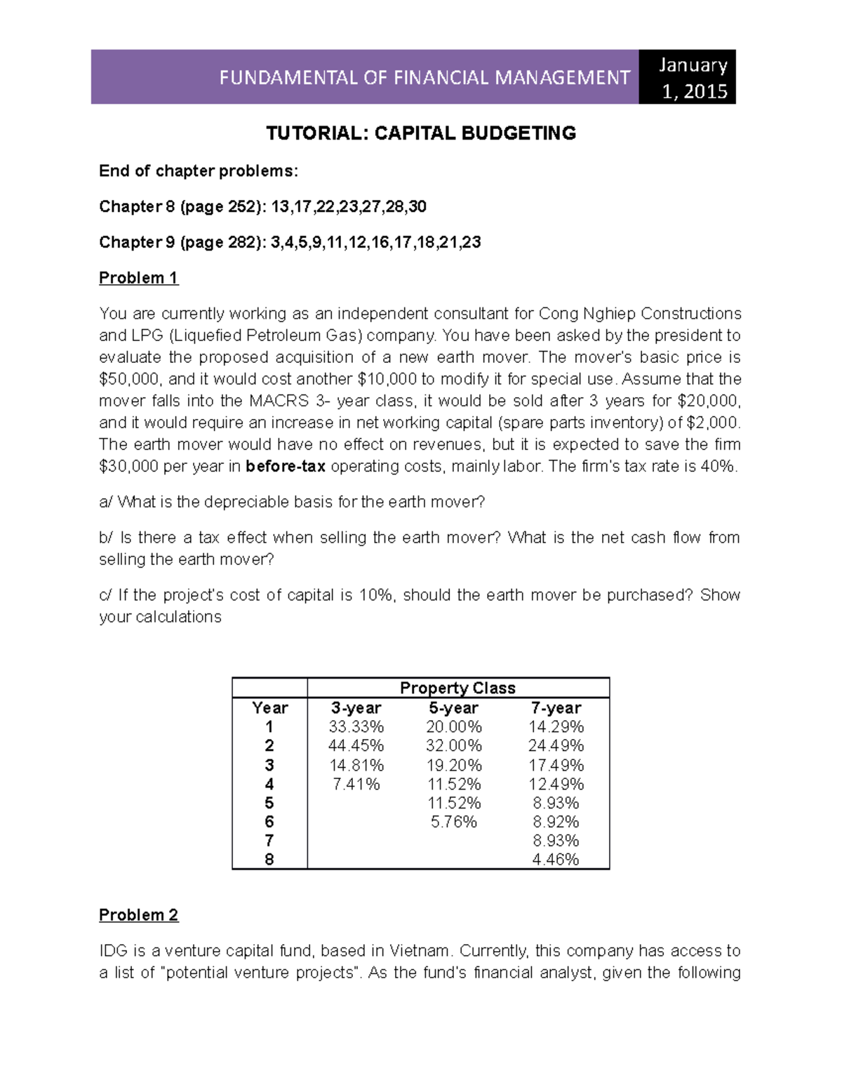 5. Tutorial Capital Budgeting - FUNDAMENTAL OF FINANCIAL MANAGEMENT 1 ...