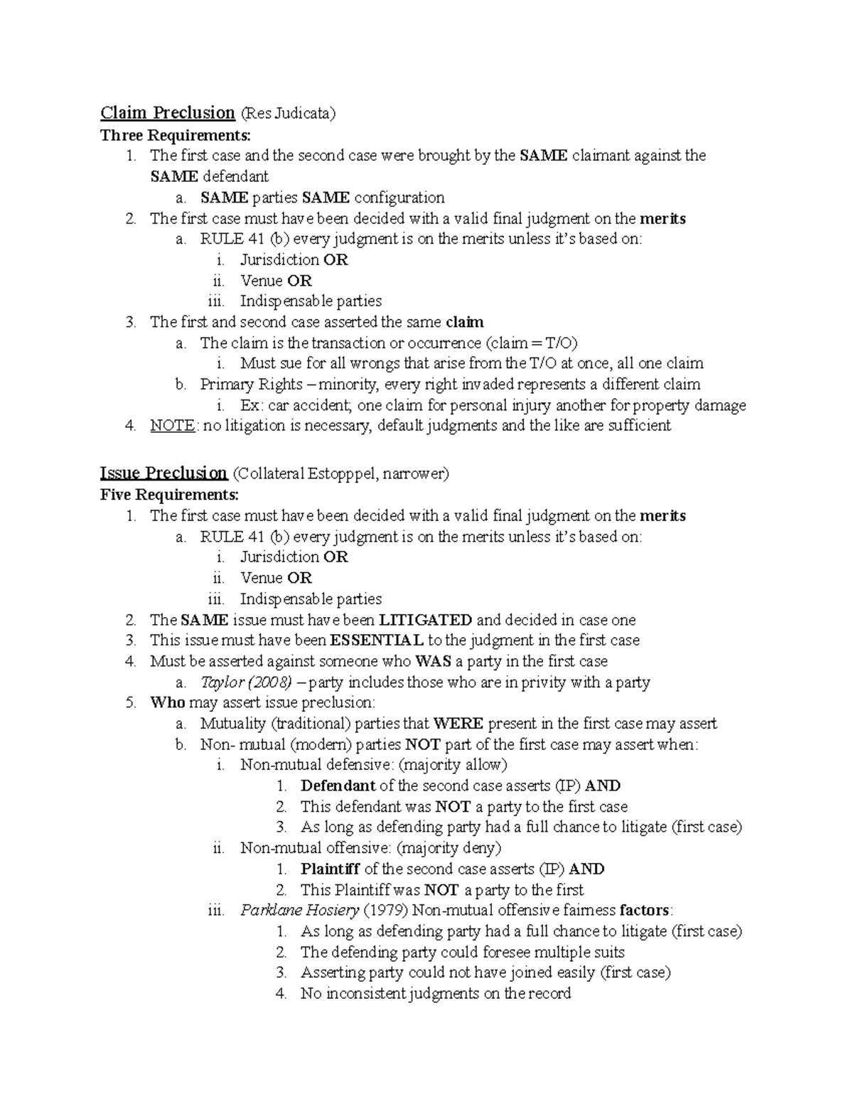 223185437 Claim Issue Preclusion - Claim Preclusion (Res Judicata ...