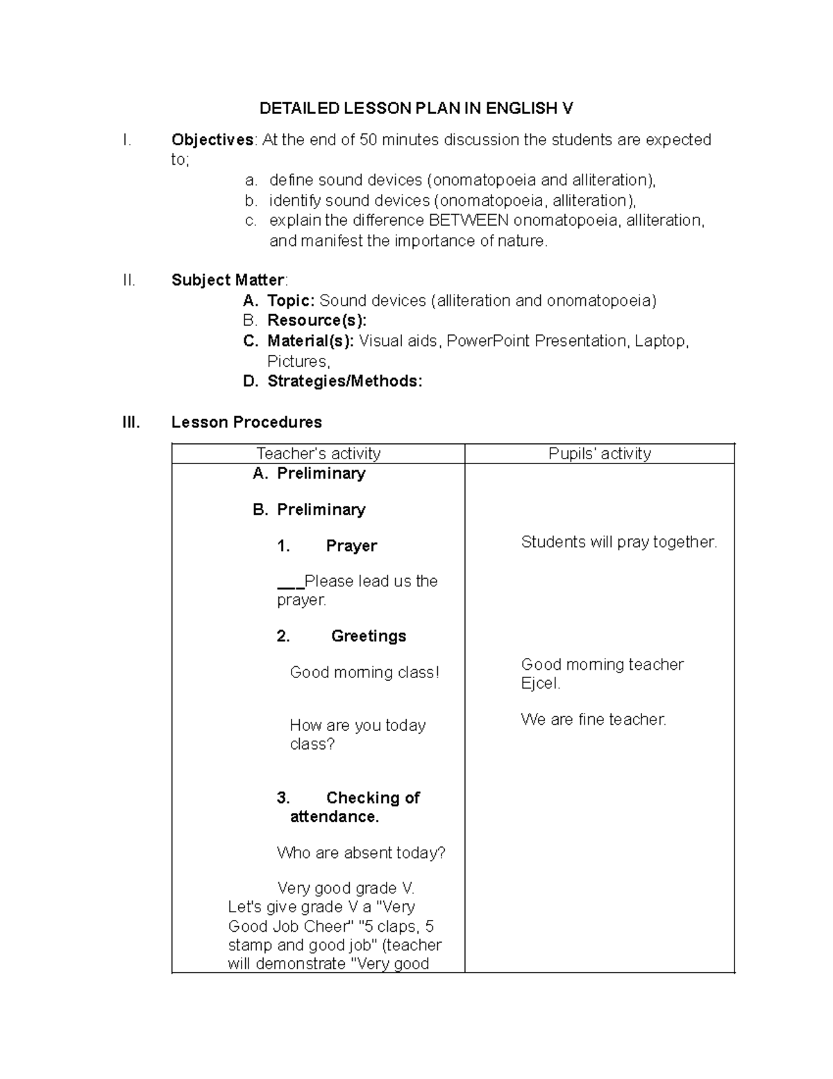Detailed Lesson PLAN IN English IV Fantasy and reality - DETAILED ...