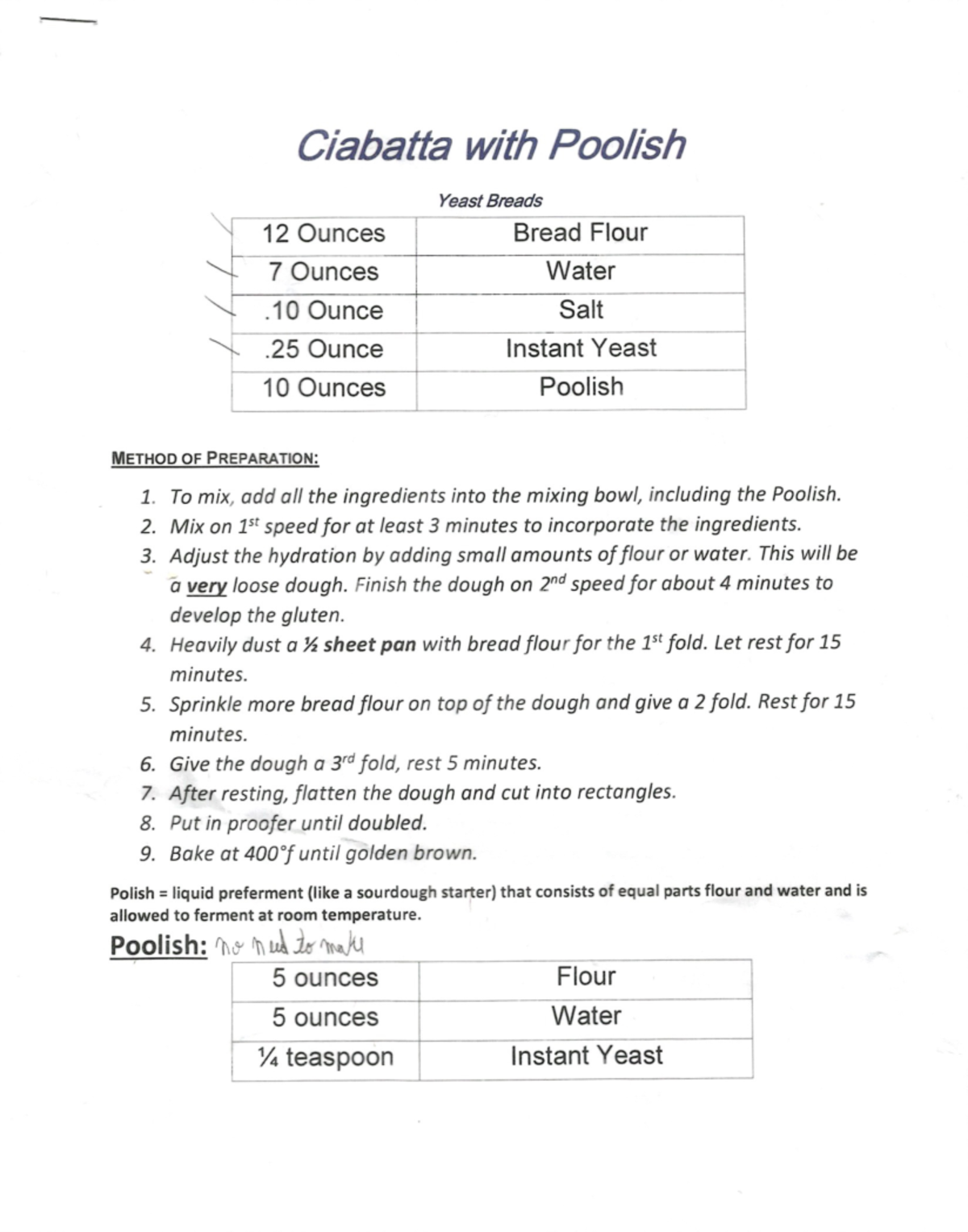 Ciabatta with Poolish Recipe - FSS 2247C - Studocu
