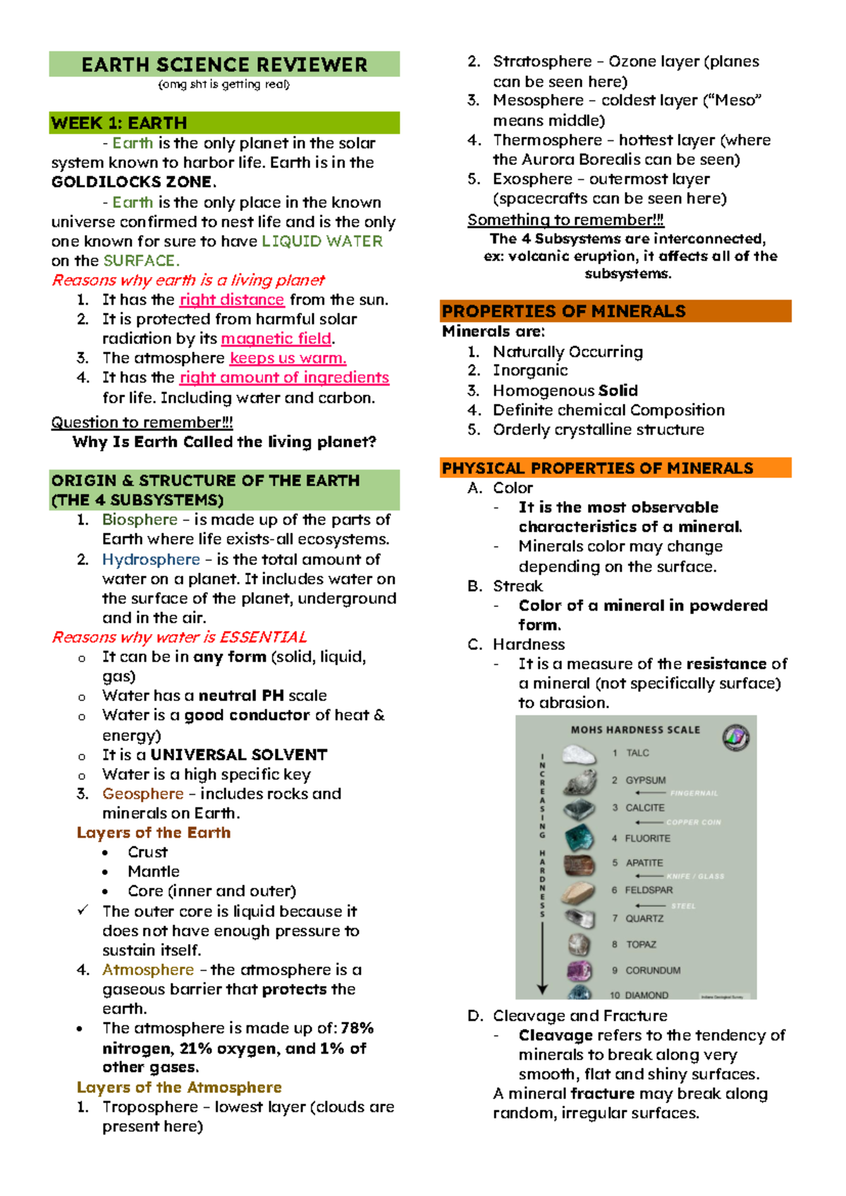 Earth- Science- Reviewer - EARTH SCIENCE REVIEWER (omg sht is getting ...