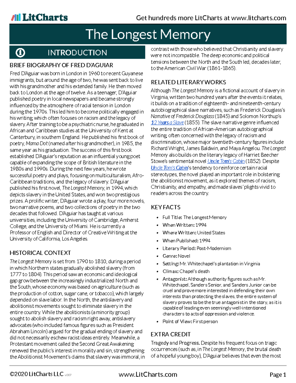 The Longest Memory Lit Chart - The Longest Memory BRIEF BIOGRAPHY OF ...