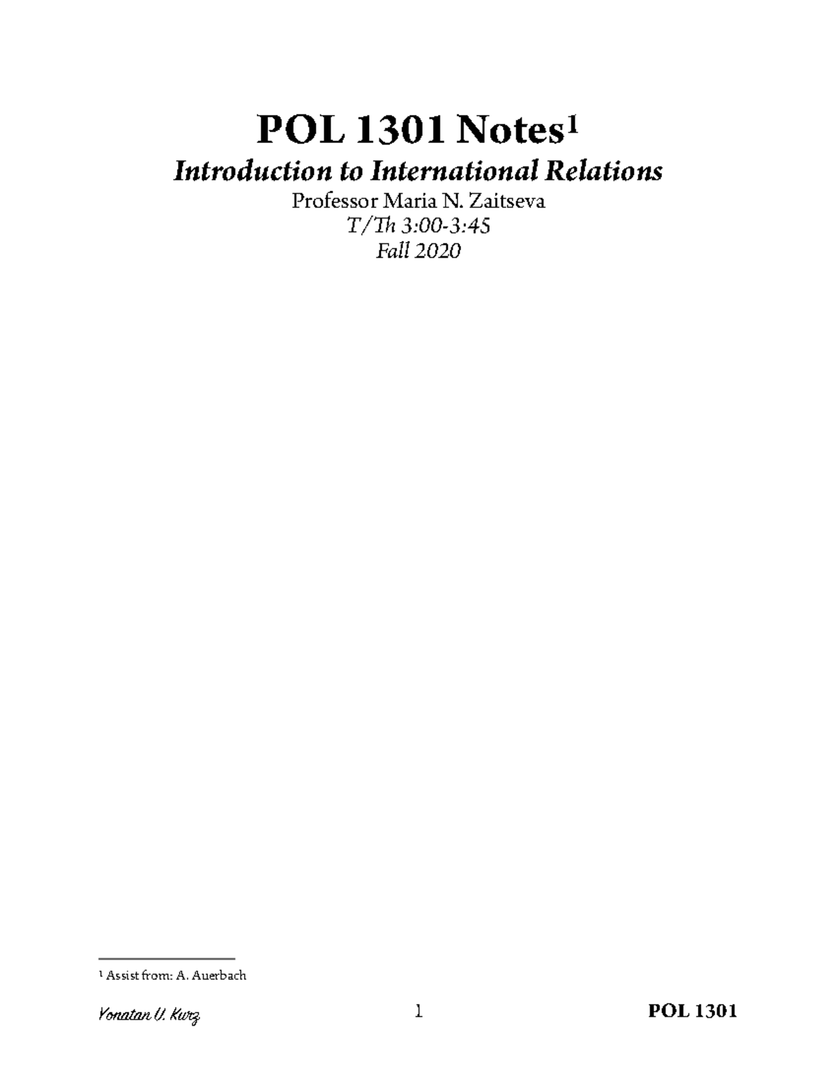 POL 1301 Notes - Title Page / Table of Contents POL 1301 Notes 1 ...