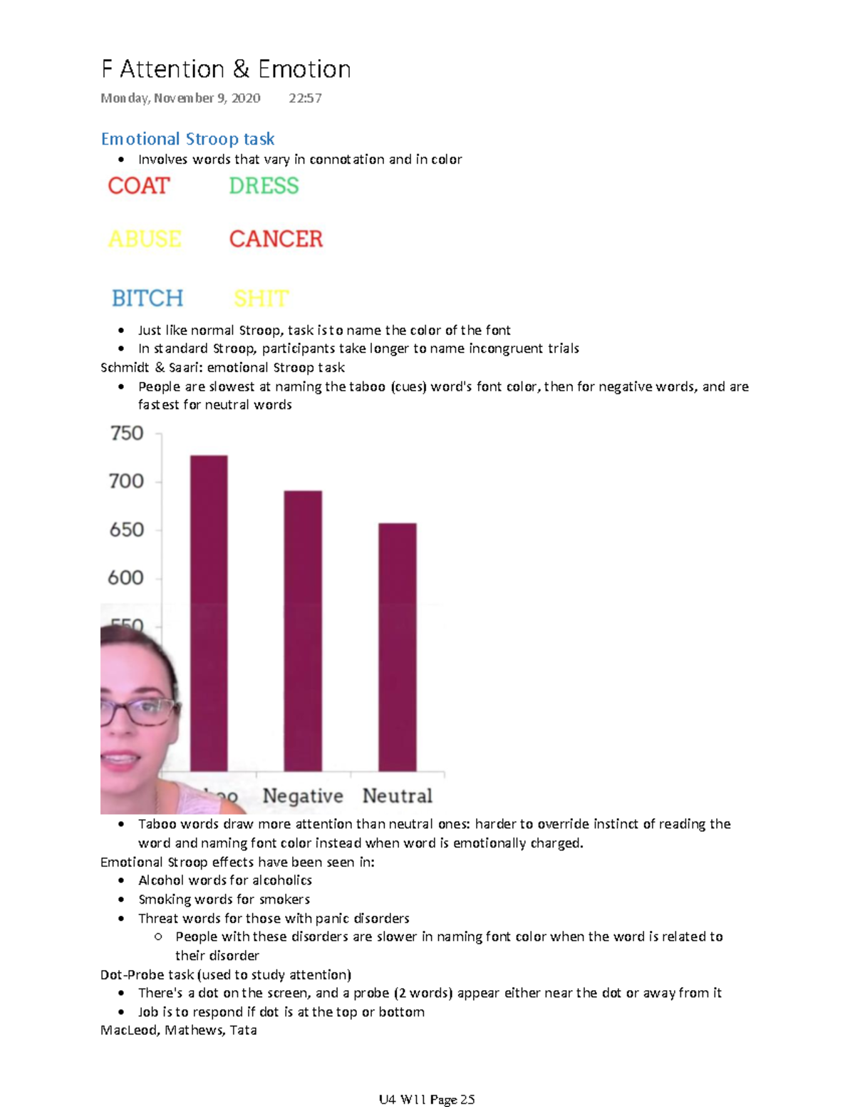 Unit 4 Attention and Emotion - Emotional Stroop task Involves words ...