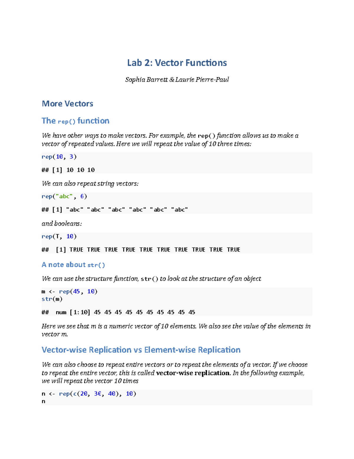 21500 Lab2 Vector Functions Updated - Lab 2: Vector Functions Sophia Barrett & Laurie - Studocu