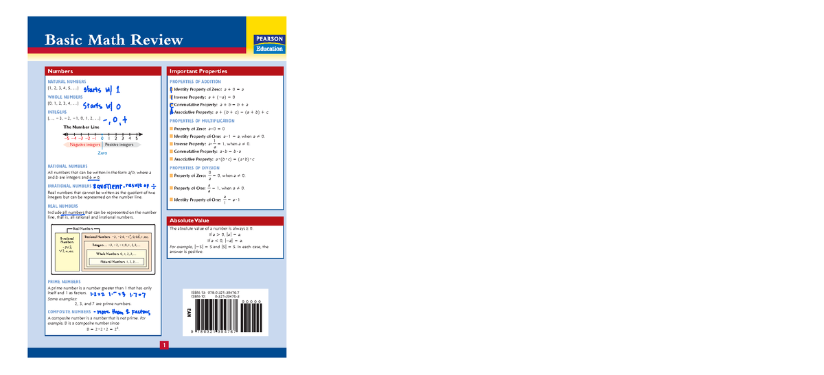 Basic Math Review Card - NOTES - Basic Math Review Numbers NATURAL ...