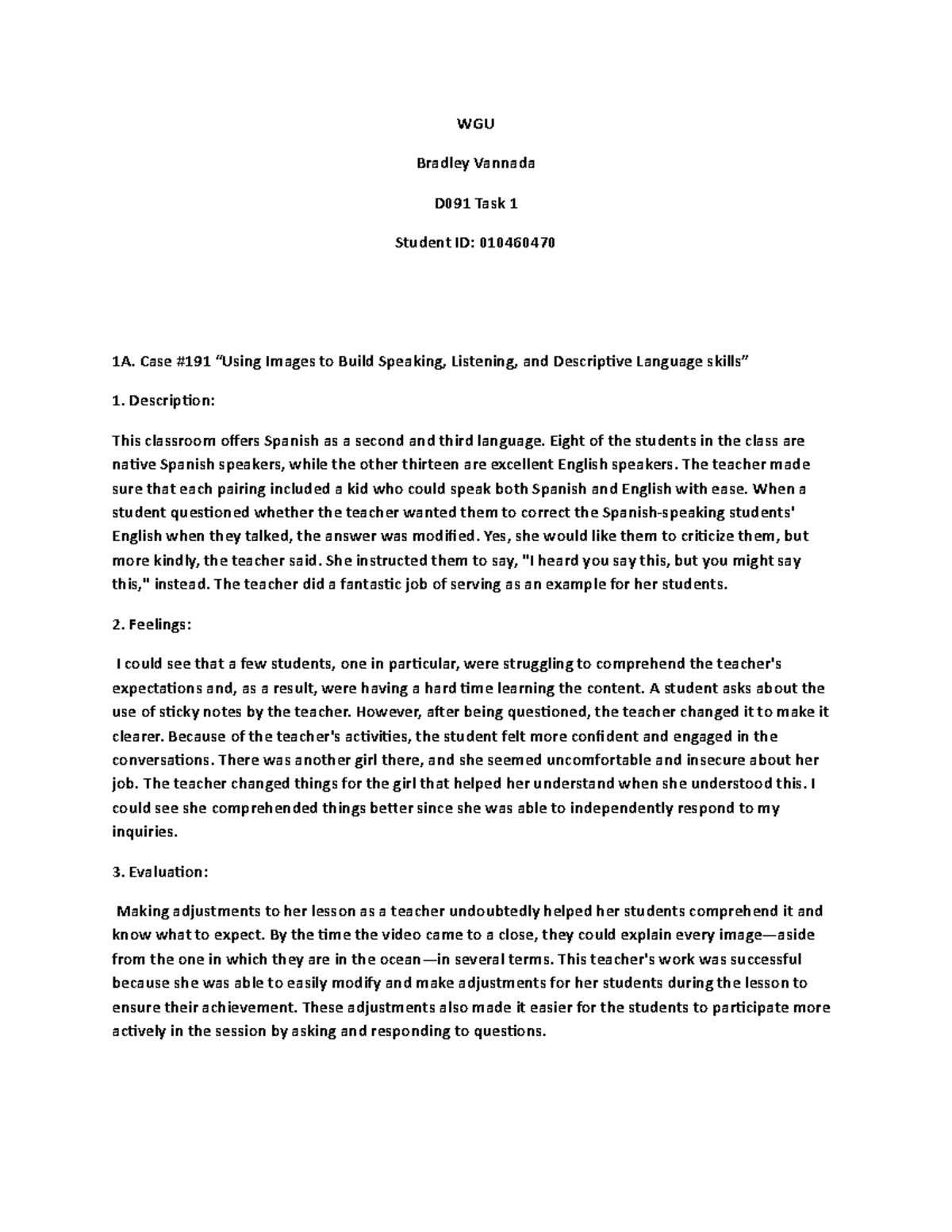 D091 task 1done - for reference only - WGU Bradley Vannada D091 Task 1 ...