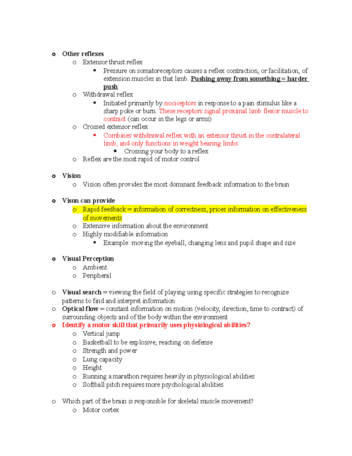 Eflexes - o Other reflexes o Extensor thrust reflex Pressure on ...