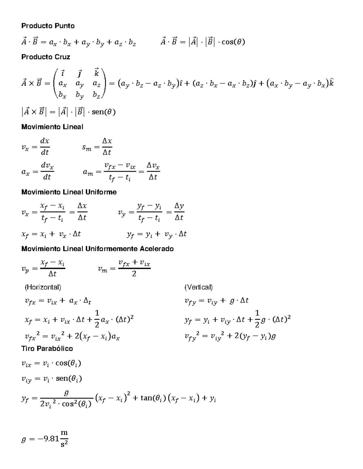 Formulario de física MRUA, MRU, Tiro parabólico - Física Del Movimiento ...