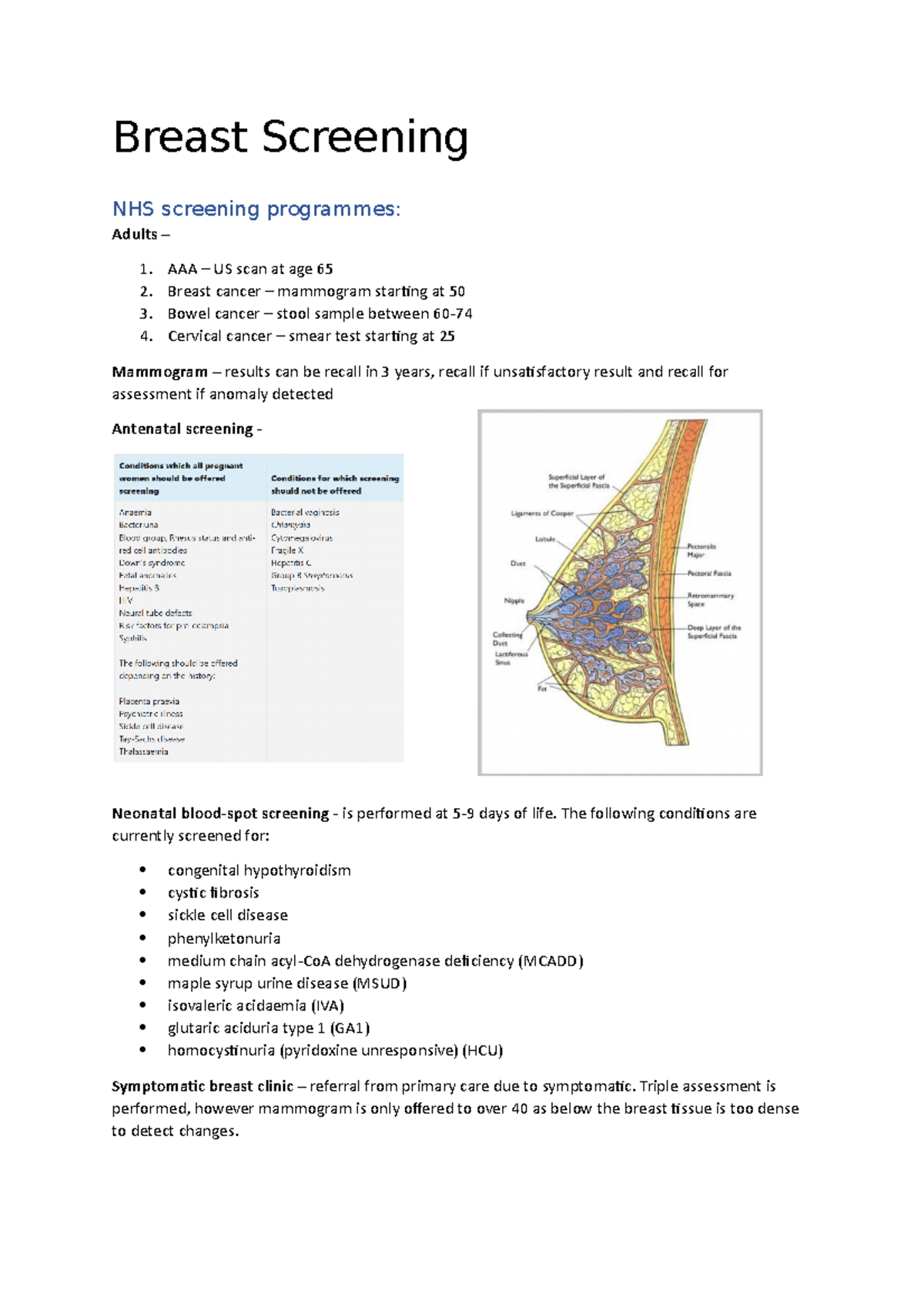 Breast Screening - Summarised lecture notes - Breast Screening NHS ...