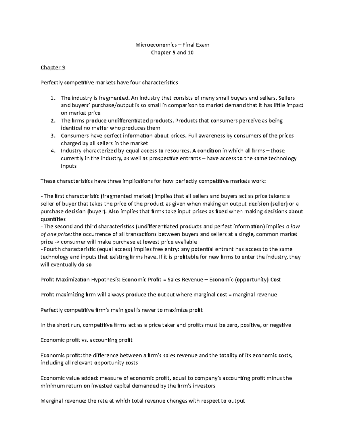 Microeconomics - Textbook notes for micro final 2150 - Microeconomics ...