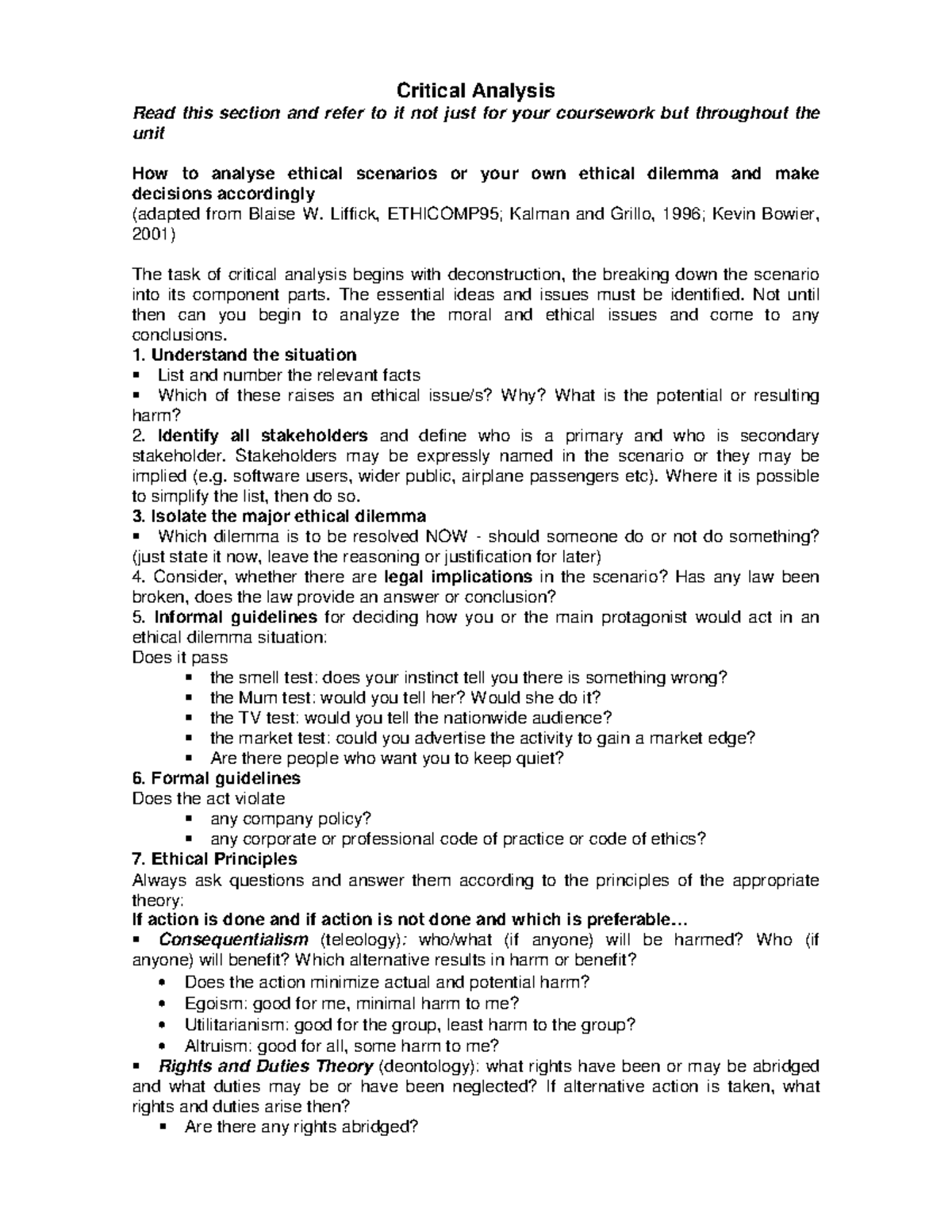 Critical Analysis Framework - Critical Analysis Read this section and ...