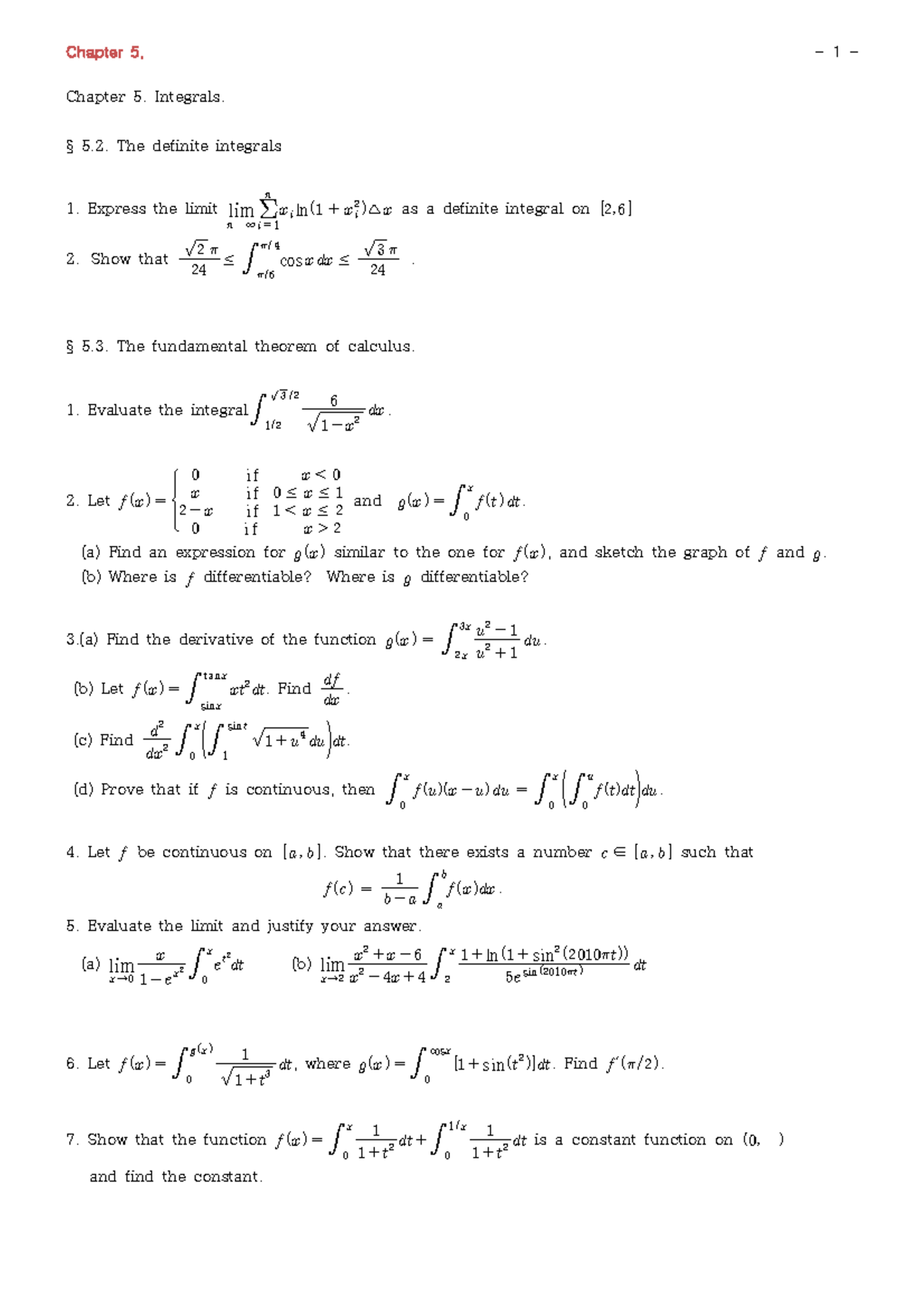 Chap 5 PS - Chapter 5. - 1 - Chapter 5. Integrals. § 5. The definite ...